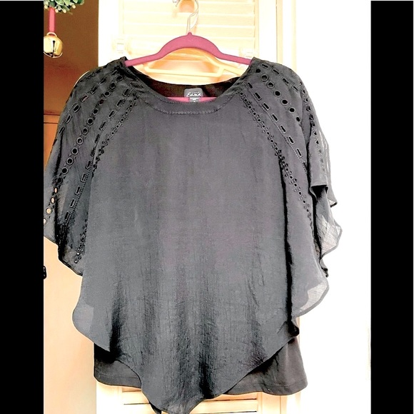 Simply Emma | Tops | Eyelet Style Shoulders Black Details Double Shirt ...